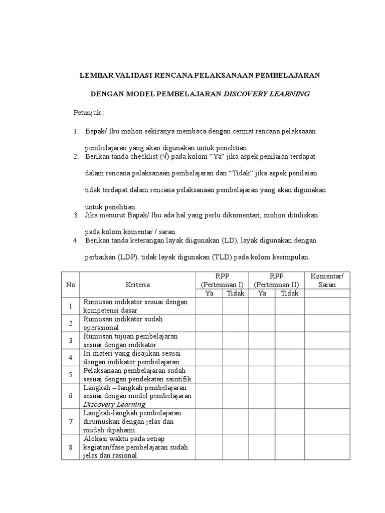Lembar Validasi RPP | PDF