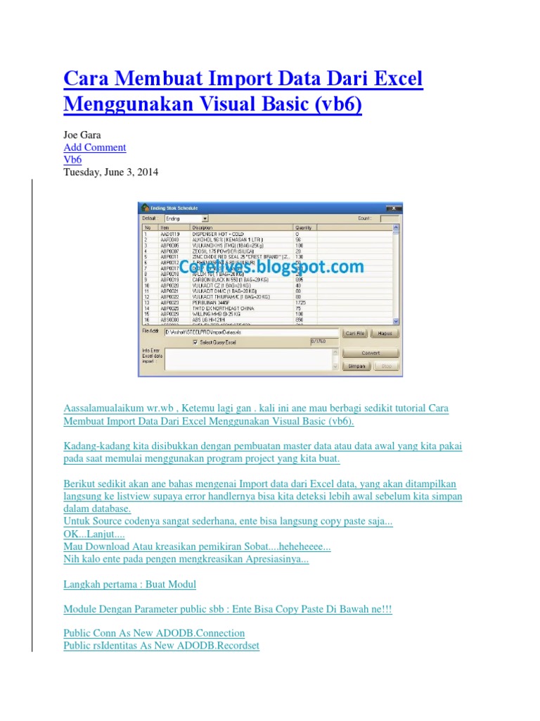 Import Data Excel ke VB6 | PDF | Karier & Perkembangan | Komputer