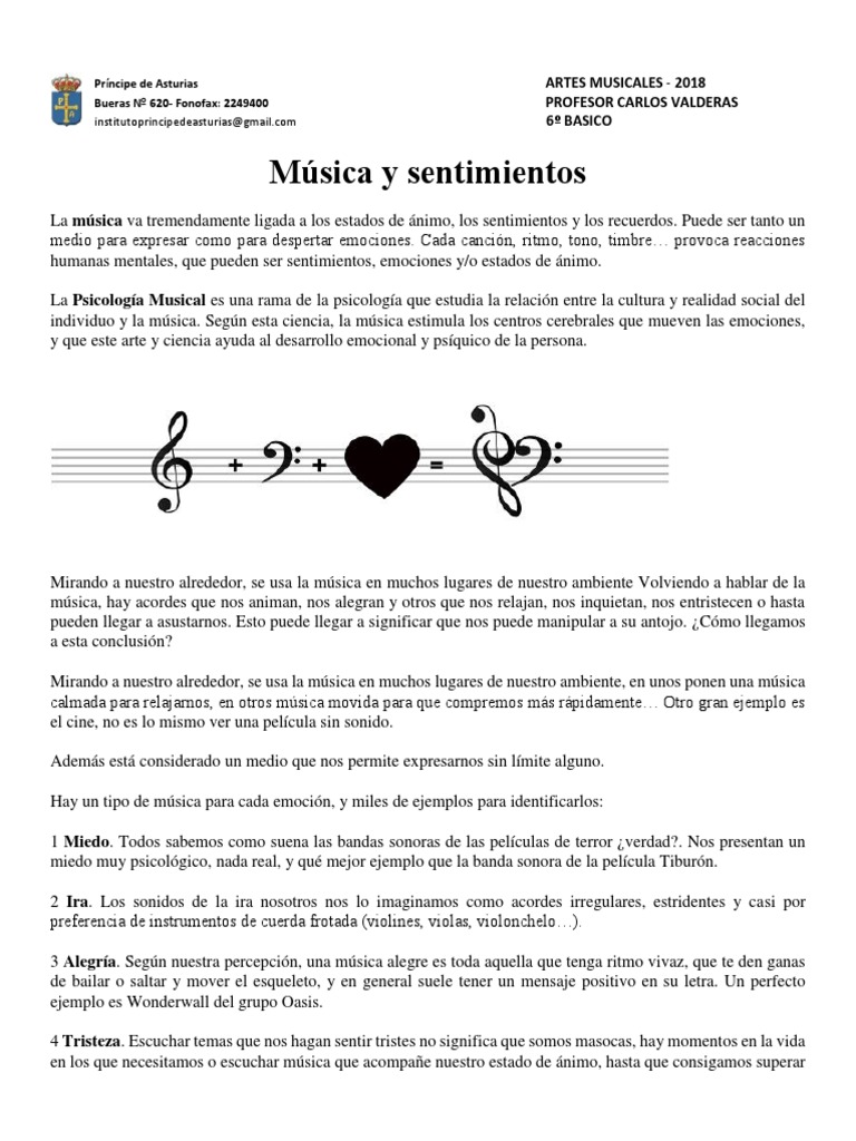 6ºbasico Musica y Sentimientos | PDF | Las emociones | Psique (psicología)