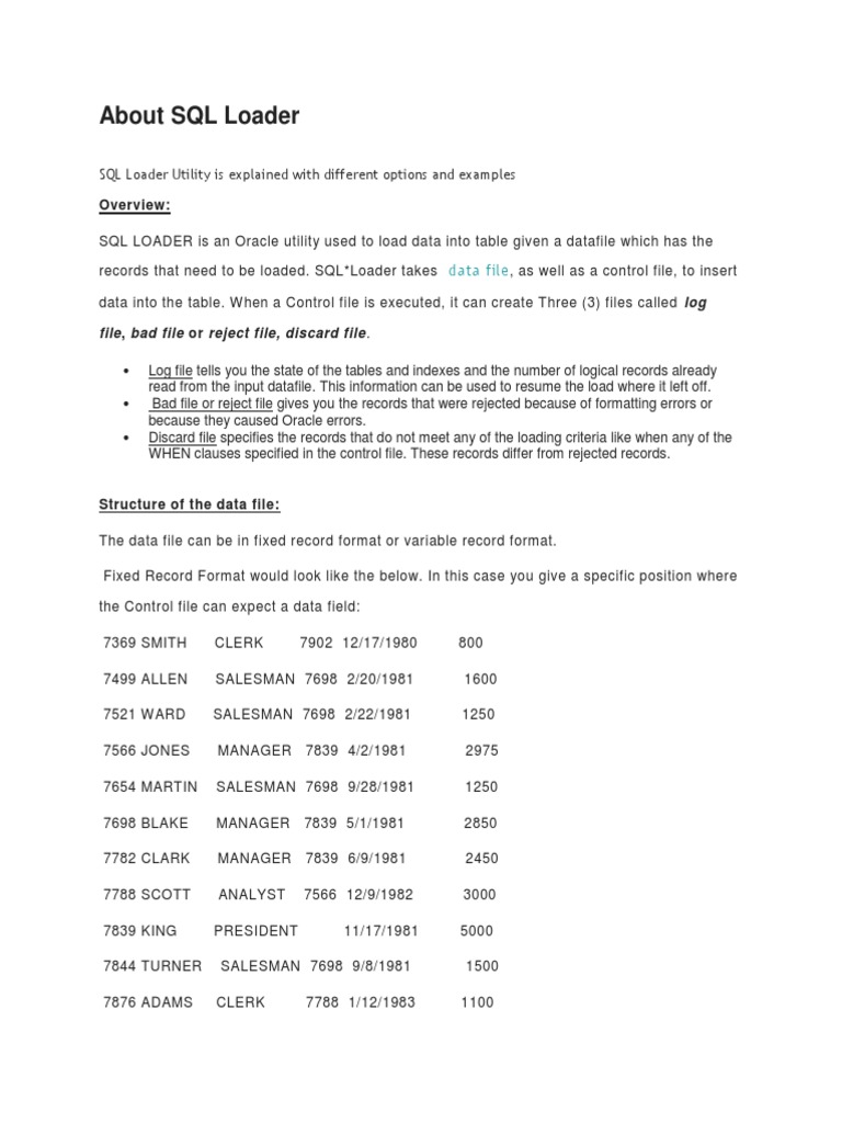 About SQL Loader: Overview | PDF | Parameter (Computer Programming ...