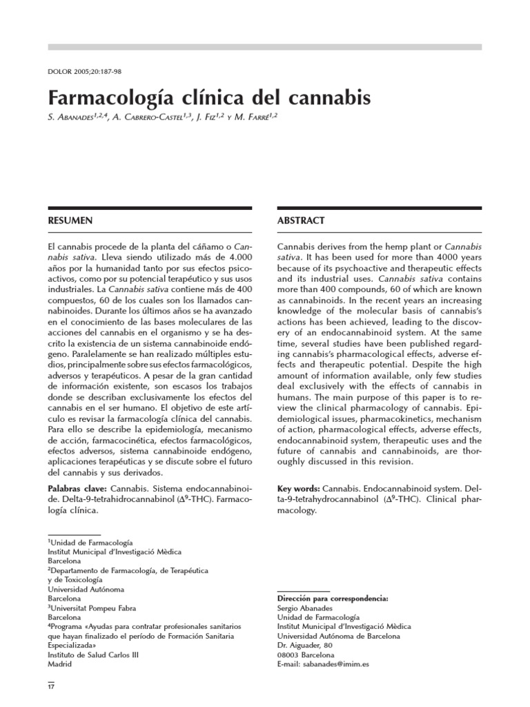 Farmacología Clínica Del Cannabis PDF | PDF | Cannabis (Droga) | Tetrahidrocannabinol