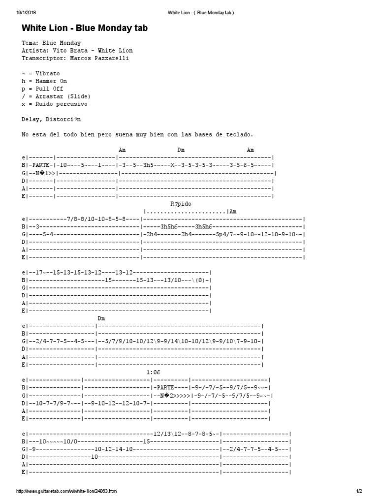 White Lion - (Blue Monday Tab) | PDF