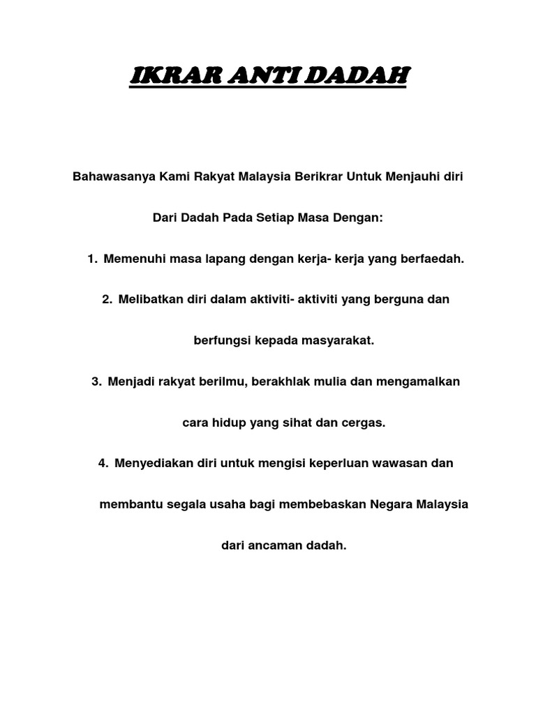 Ikrar Anti Dadah | PDF