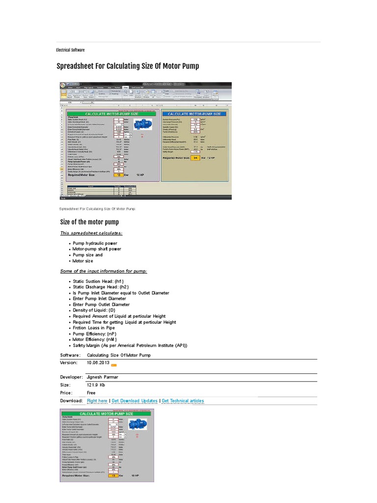 Motor Pump Sizing Spreadsheet Download | PDF | Computers