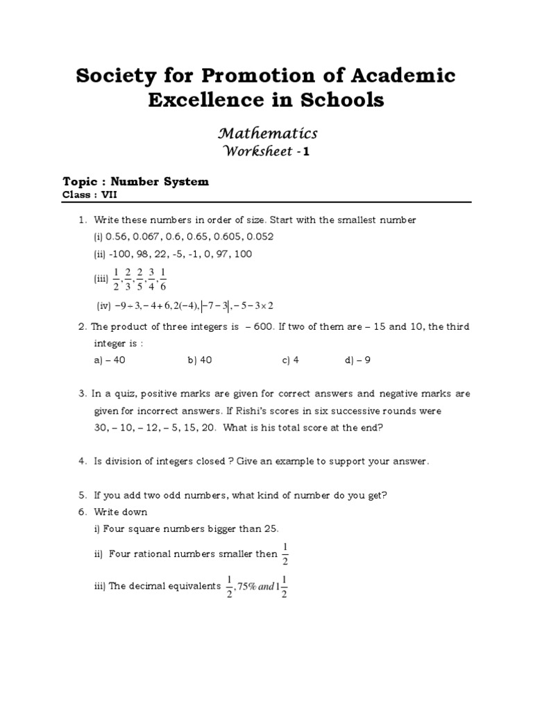 Form 738 (1) 7th Number System | PDF | Numbers | Integer