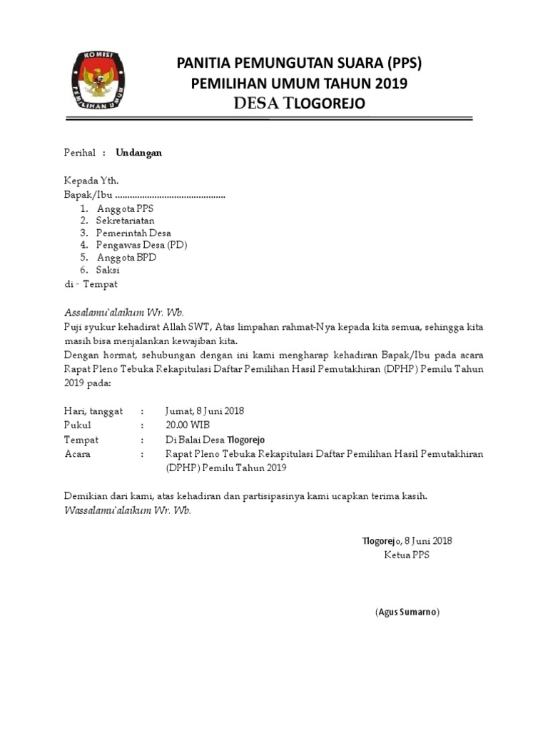 Undangan Pleno DPS Tlogorejk | PDF