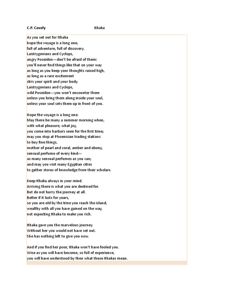 Journey to Ithaka: A Poem of Discovery | PDF | Poetry
