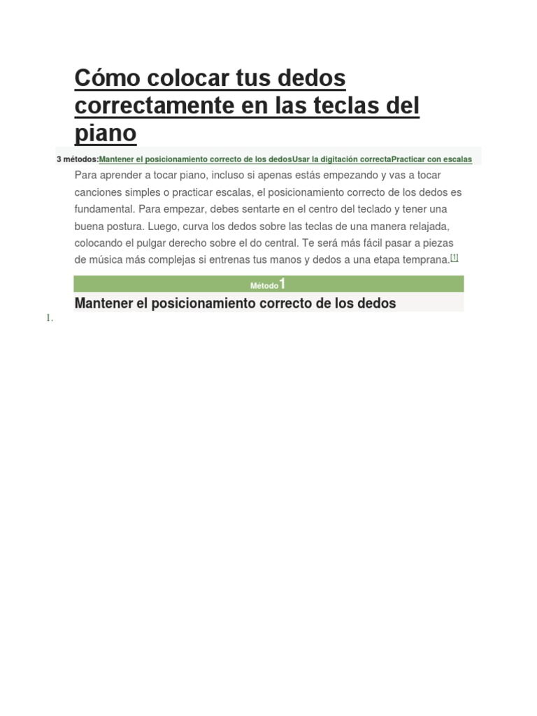 Colocación Correcta de los Dedos en Piano | PDF | Mano | Acorde (Música)