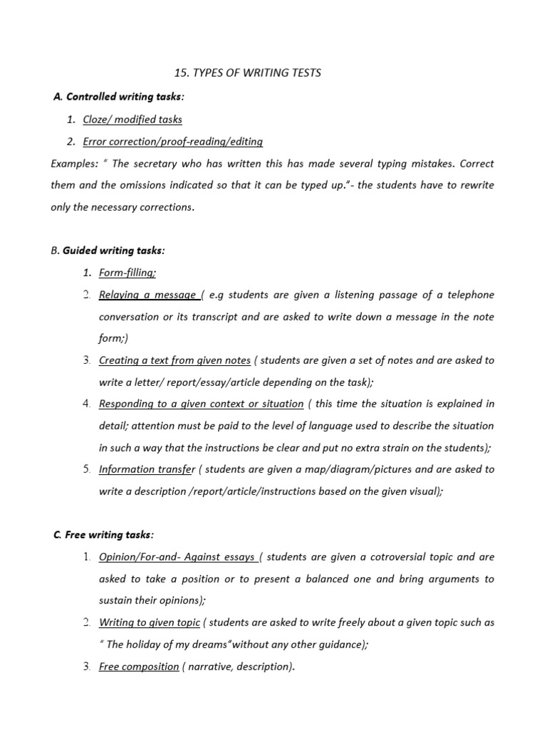 Types of Writing Tests PDF | PDF