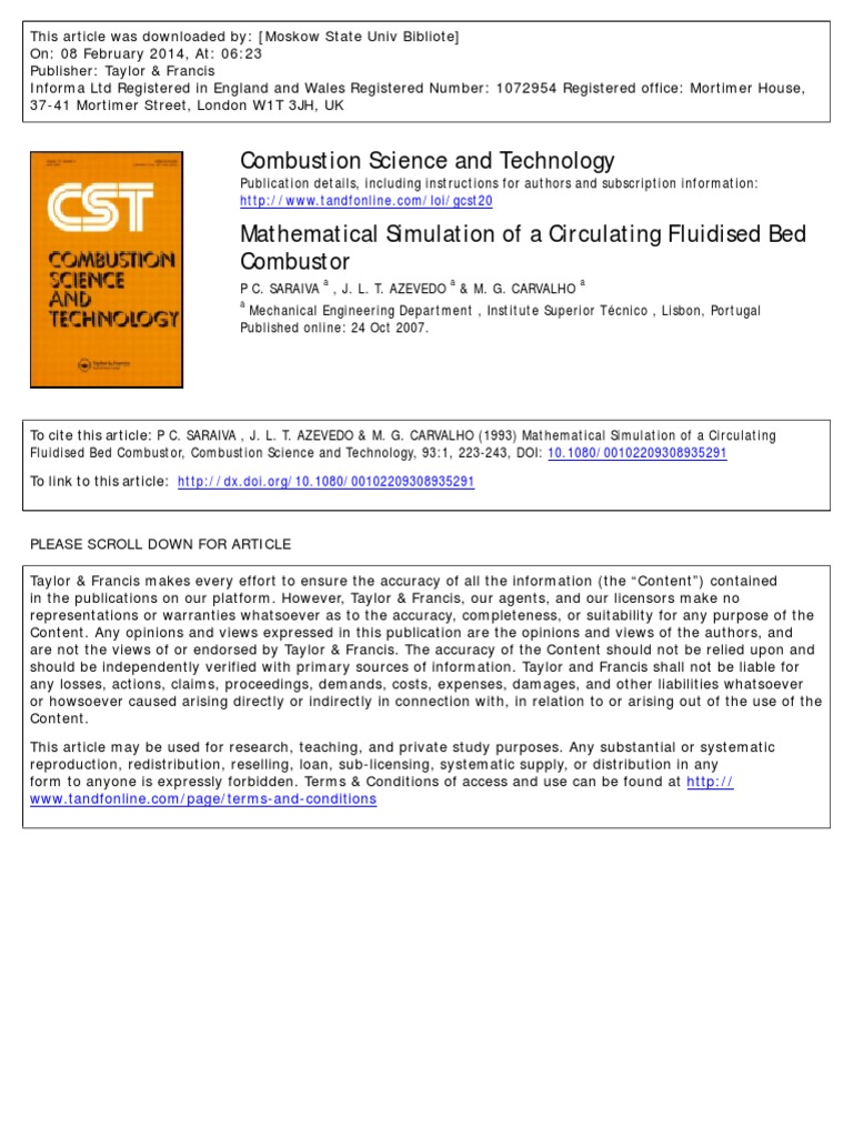 Mathematical Simulation of A Circulating Fluidized Bed Combustor | PDF | Momentum | Gases