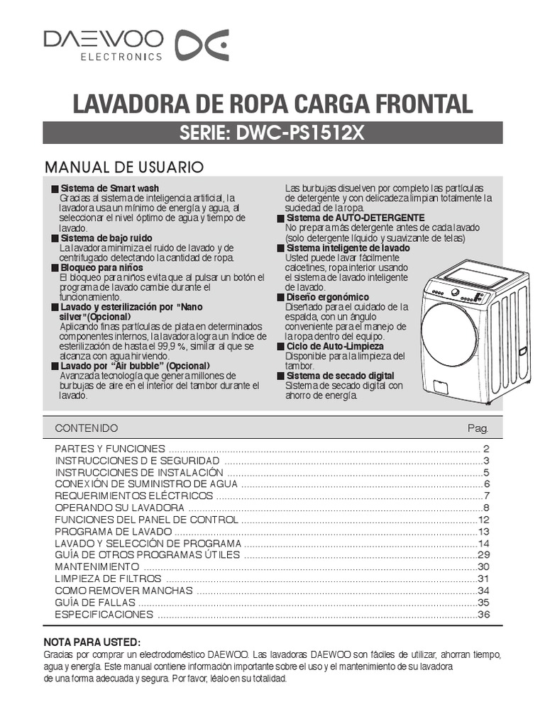Manual de Usuario DWC PS1512X PDF | PDF | Detergente | Tap (Válvula)