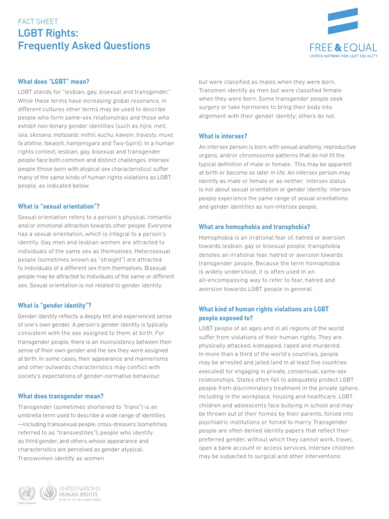 LGBT Rights FAQ Sheet Explains Key Terms and Issues | PDF | Lgbt ...