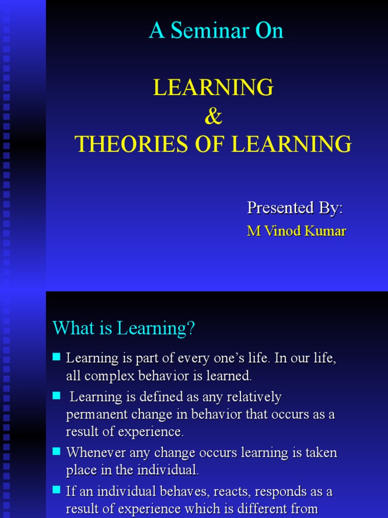Learning Theories Seminar Summary | PDF | Reinforcement | Classical Conditioning