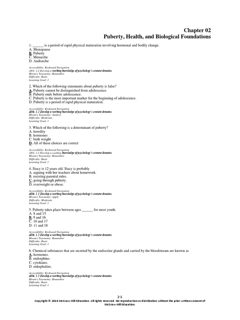 Chapter 02 Puberty, Health, and Biological Foundations | PDF | Puberty ...