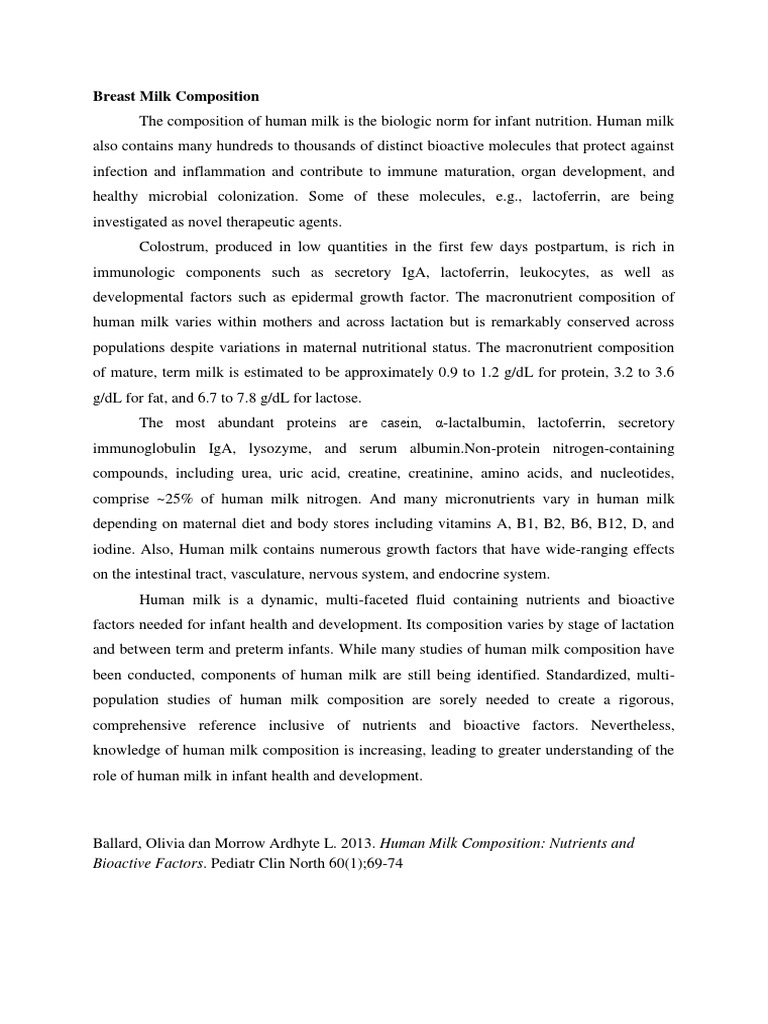 Breast Milk Composition | PDF | Breast Milk | Milk