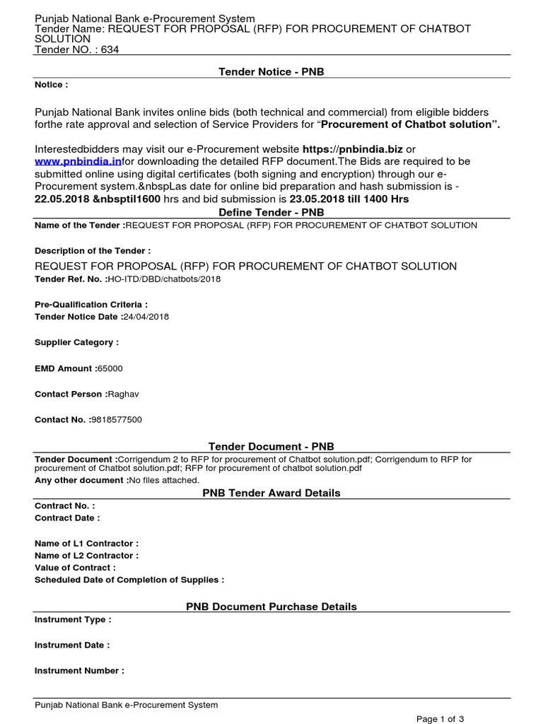 Request For Proposal (RFP) For Procurement of Chatbot Solution-634 PDF ...