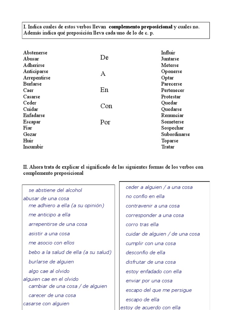 Verbos Con Complemento Preposicional | PDF | Ocio | Violencia