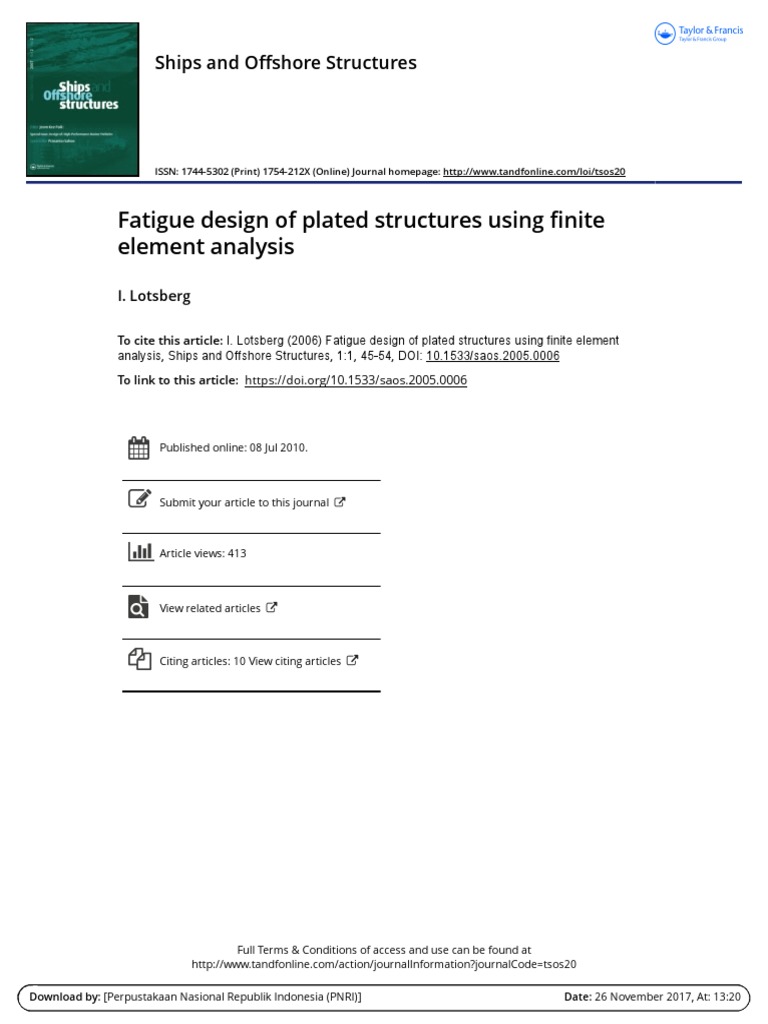 Fatigue Design of Plated Structures Using Finite Element Analysis | PDF ...