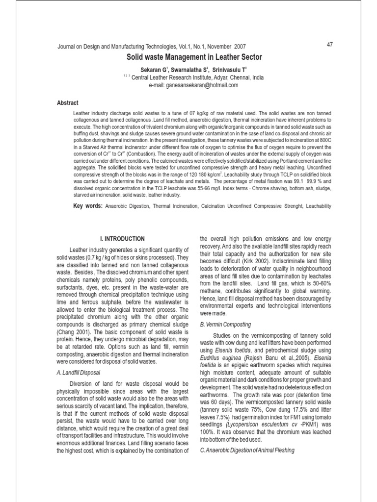Solid Waste Management in Leather Sector | PDF | Anaerobic Digestion ...