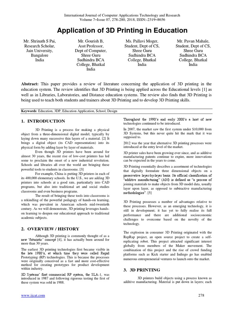 3D Printing Applications in Education | PDF | 3 D Printing | 3 D Modeling