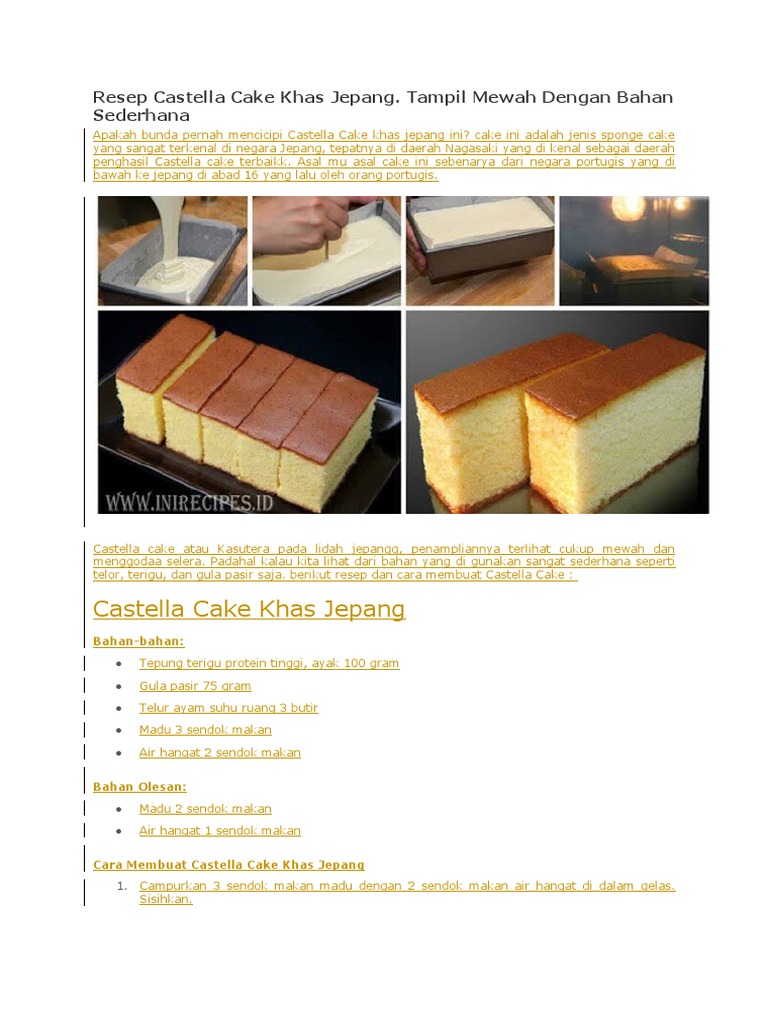 Resep Castella Cake Khas Jepang | PDF