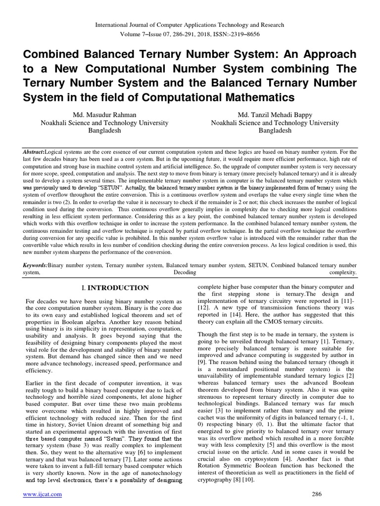 Combined Balanced Ternary Number System: An Approach to a New ...