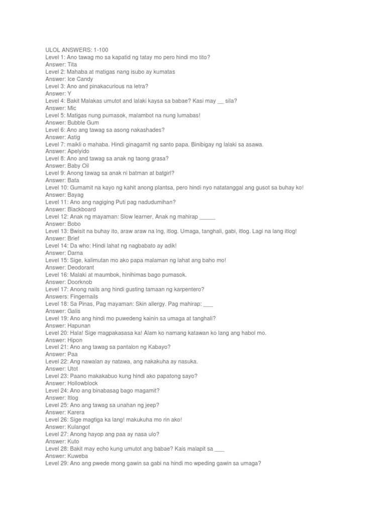 Ulol Answers | PDF