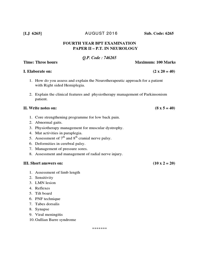 Physiotherapy Questions | PDF