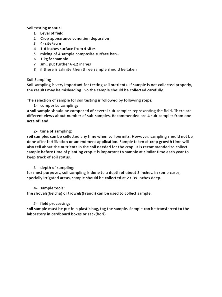 Soil Testing Manual and Sampling Guide | PDF