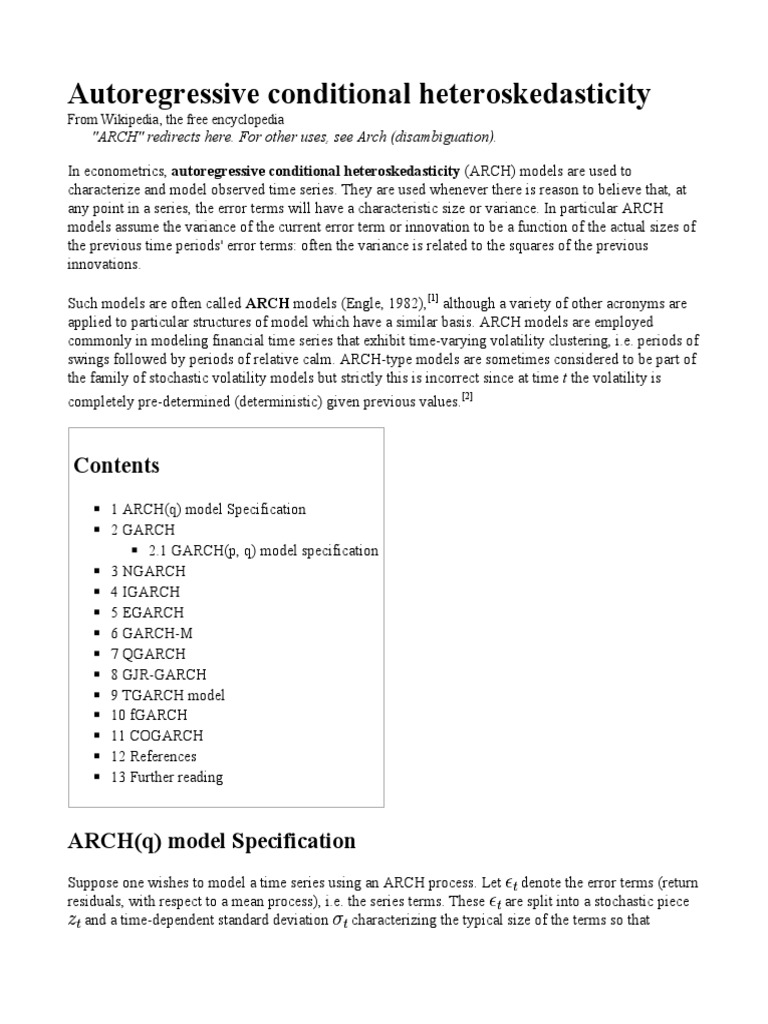 Autoregressive Conditional Heteroskedasticity Wikipedia The Pdf