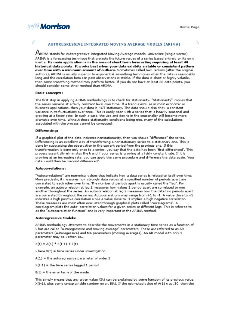 Autoregressive Integrated Moving Average Models (Arima) | PDF ...