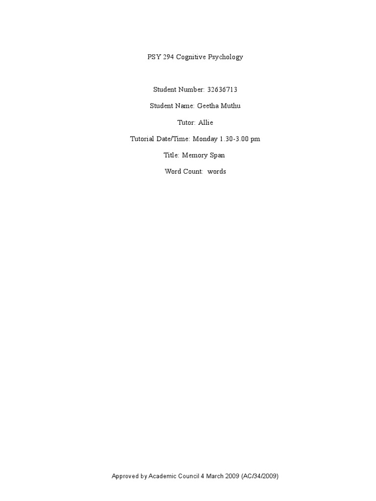294 Lab Report | PDF | Working Memory | Memory