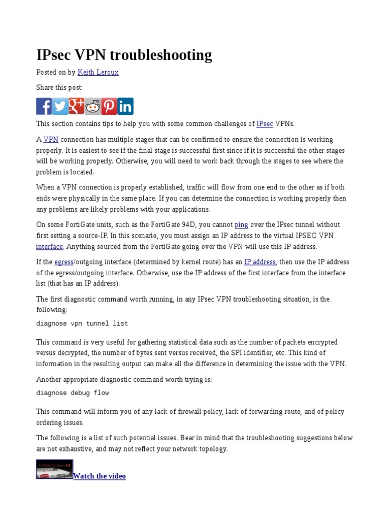 IPsec VPN Troubleshooting | PDF | Virtual Private Network | Computer ...