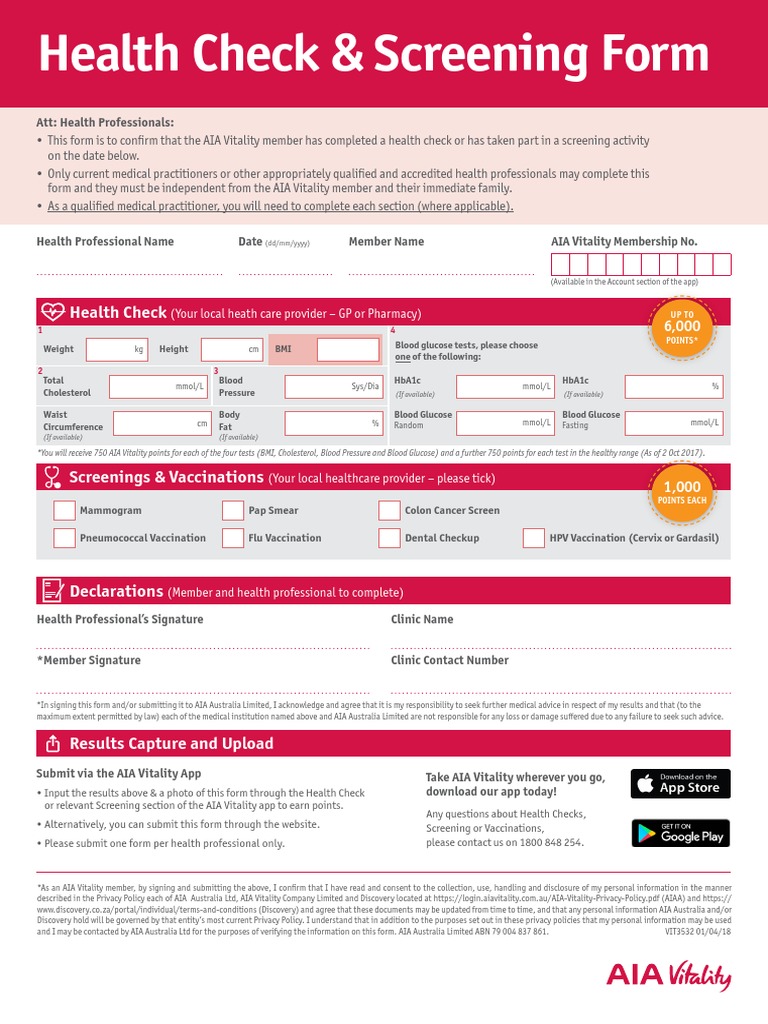 Aia Vitality Advanced Screening Form PDF | PDF | Health Professional ...