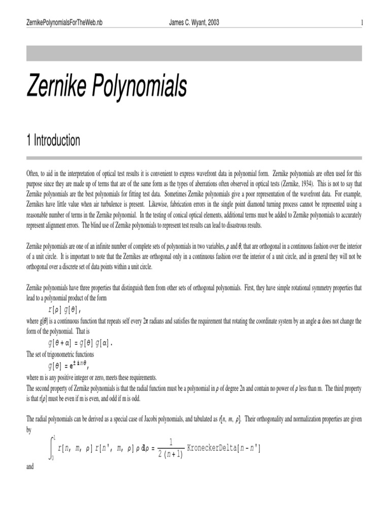 Zernik e Polynomials For The Web | PDF | Polynomial | Optics