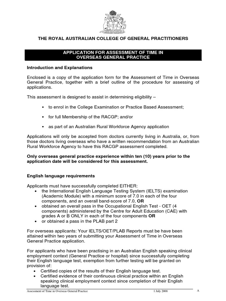 RACGP Overseas Practice Assessment Guide | PDF