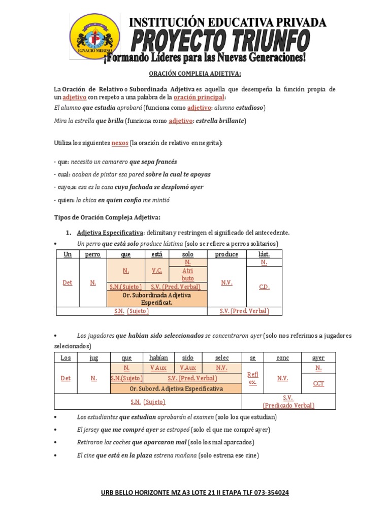 Oración Compleja Adjetiva | PDF | Sintaxis | Morfología Lingüística