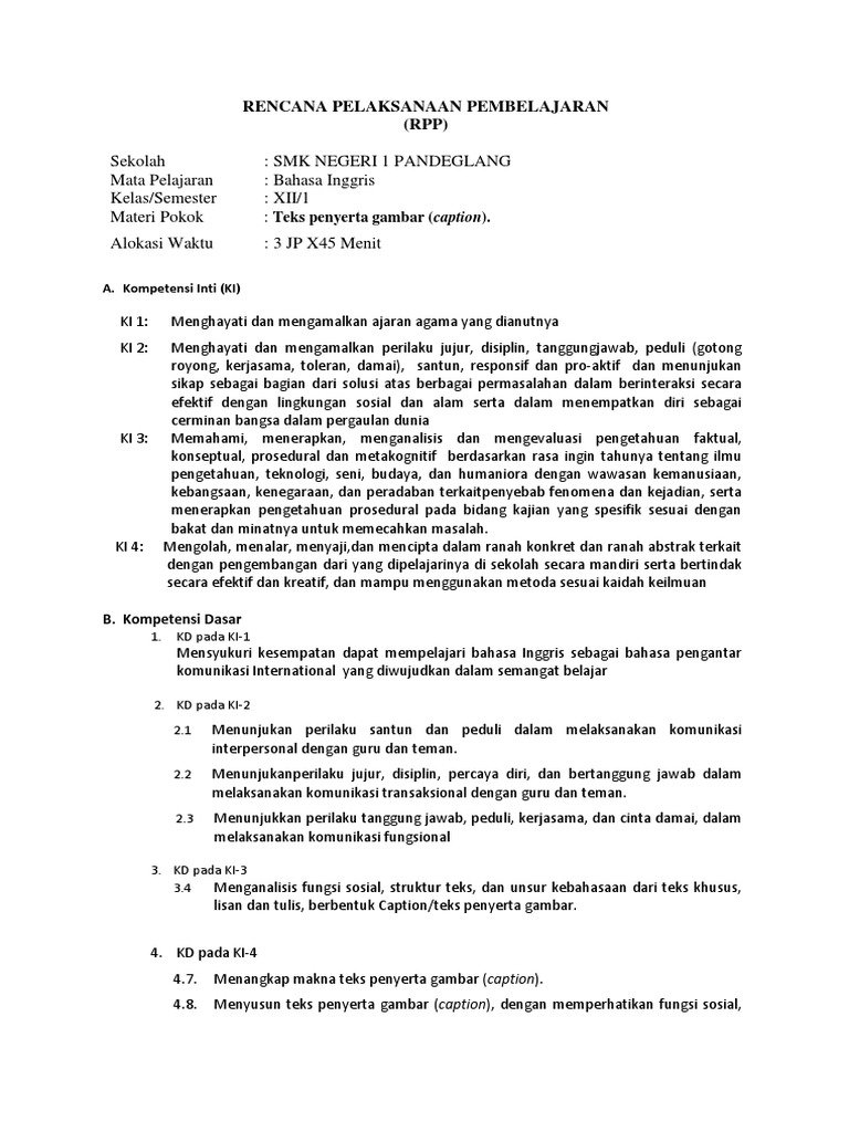 RPP Kelas Xii Chapt 5 Caption | PDF | Seni & Disiplin Bahasa | Seni