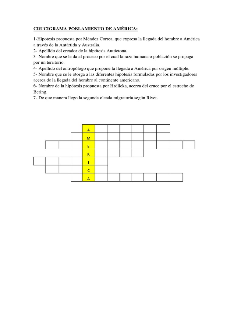 Crucigrama Poblamiento de América