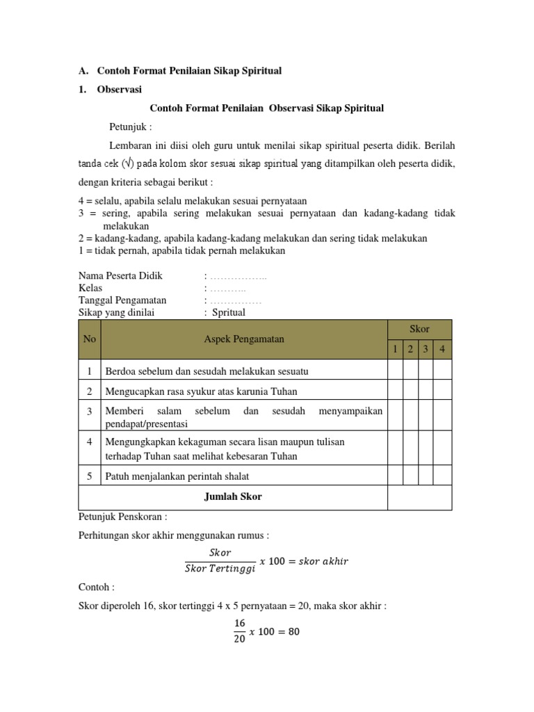 Contoh Penilaian Sikap Spiritual | PDF | Karier & Perkembangan