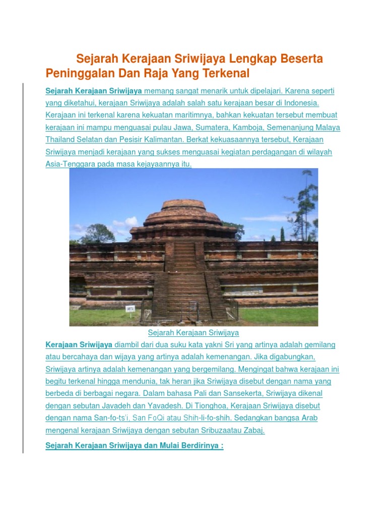 Sejarah Kerajaan Sriwijaya Lengkap Beserta Peninggalan Dan Raja Yang ...