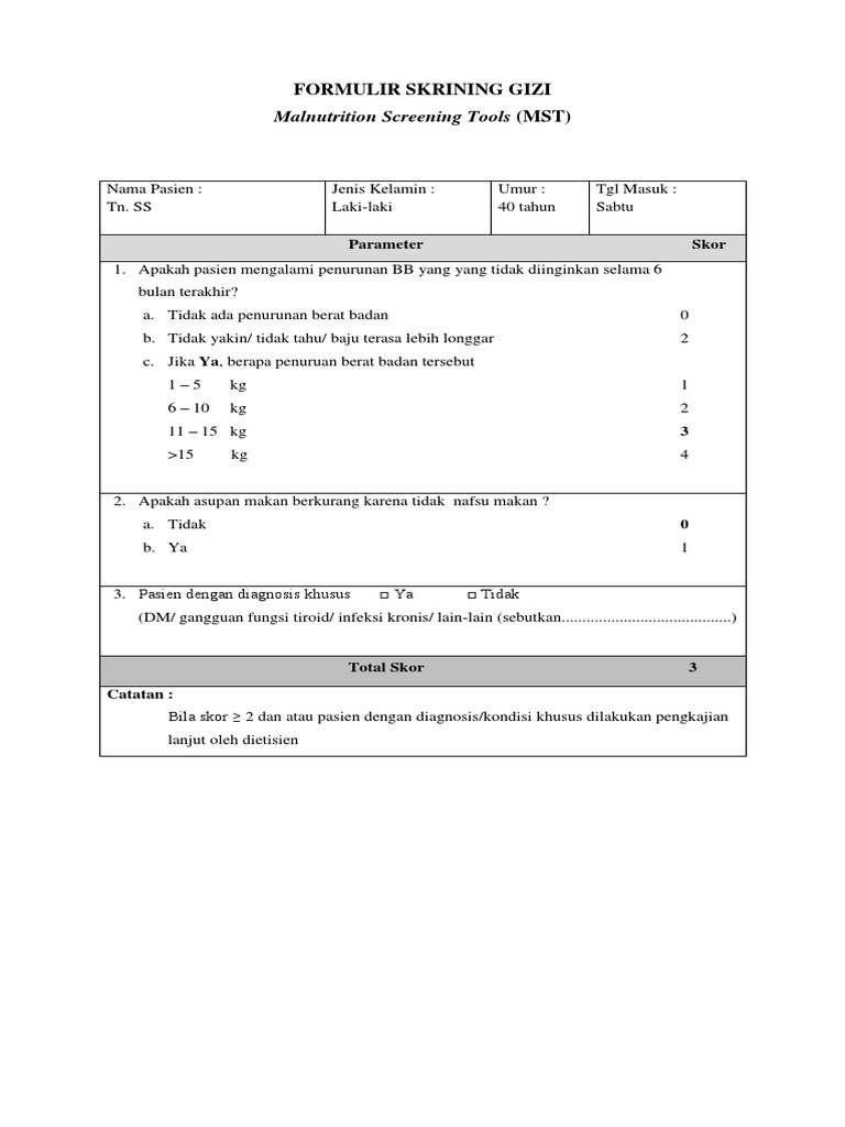 Formulir Skrining Gizi | PDF