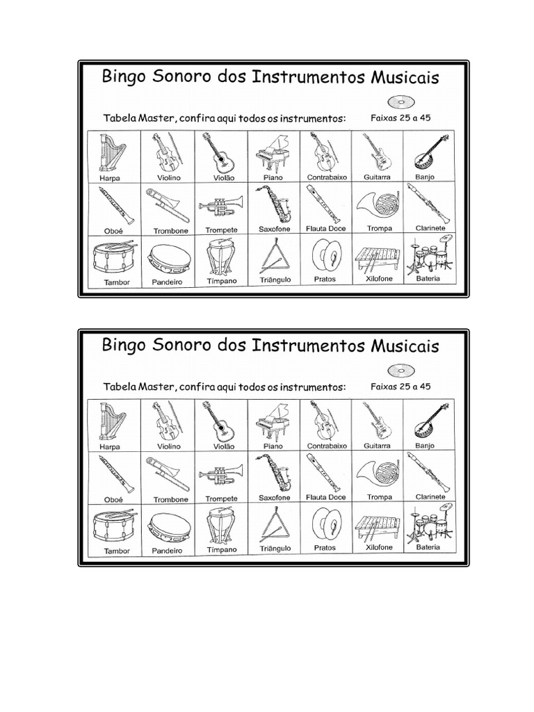 Cartela Bingo Sonoro Instrumentos | PDF
