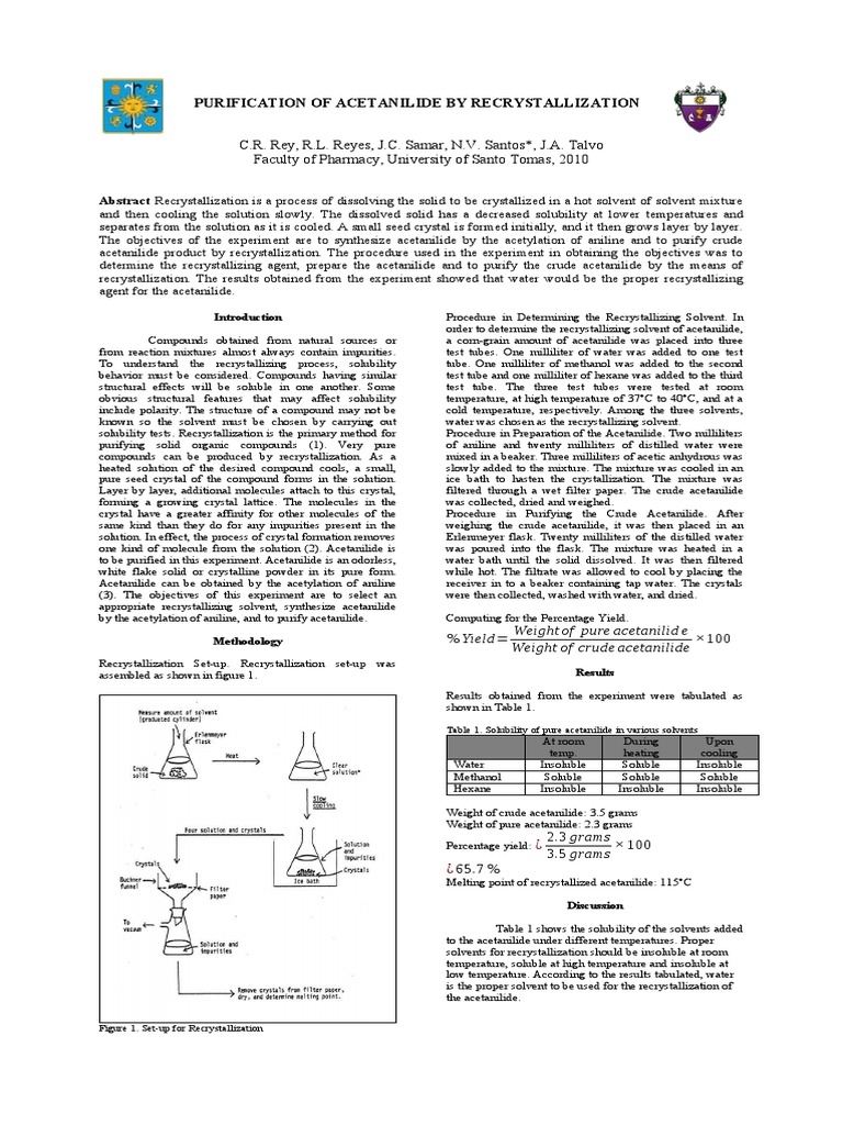 Formal Report Re Crystallization | PDF | Unit Operations | Solubility