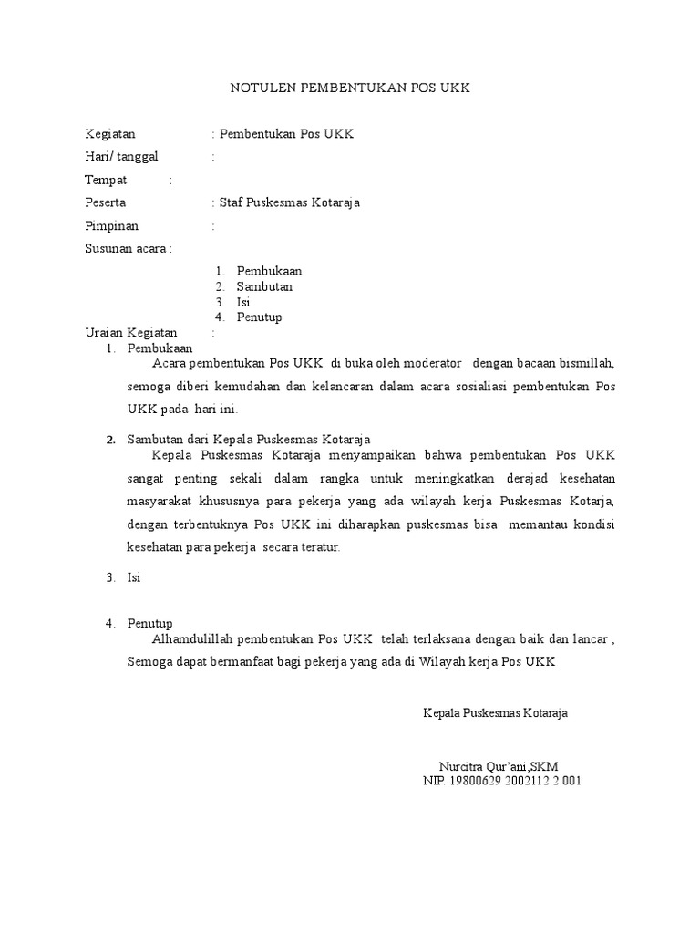 Notulen Pembentukan Pos UKK | PDF