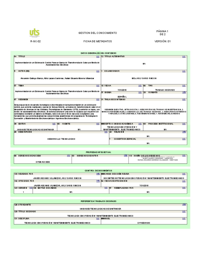 R-GC-02 Ficha de Metadatos UTS - DANILO | PDF | Acceso abierto | Documento