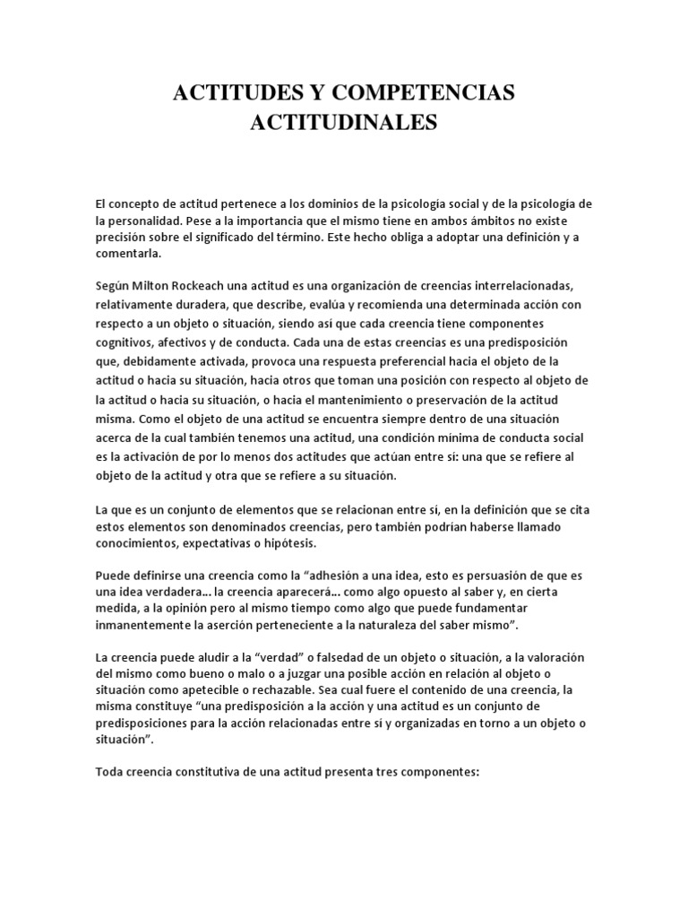 Actitudes y Competencias Actitudinales | PDF | Actitud (psicología ...