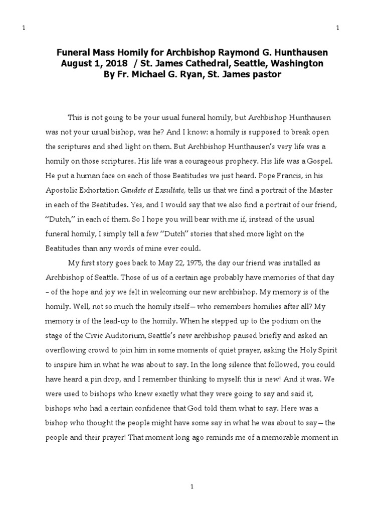 Fr. Michael Ryan Funeral Homily For Archbishop Hunthausen | PDF | Pope ...