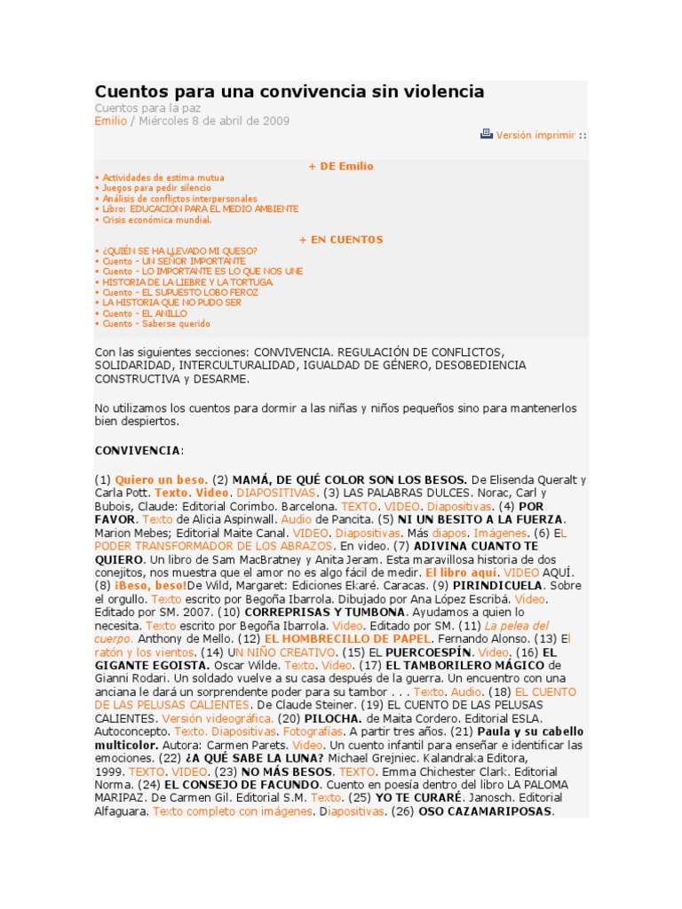 Cuentos Para Una Convivencia Sin Violencia Pdf