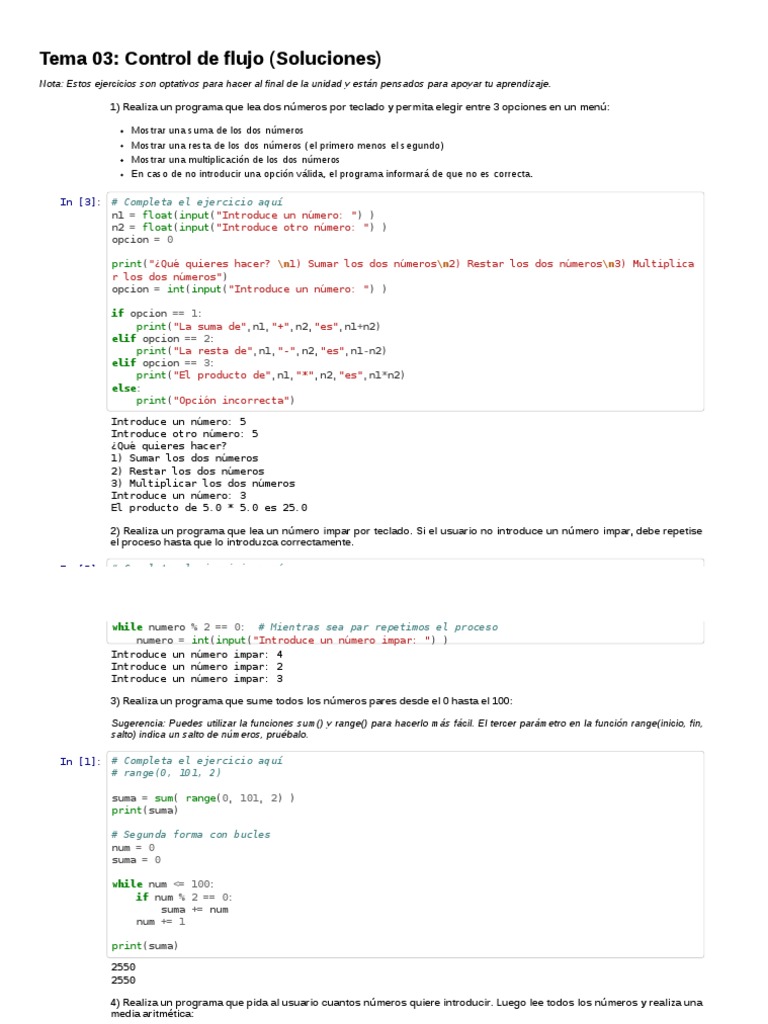 Ejercicios de Control de Flujo en Python | PDF | Áreas de informática ...